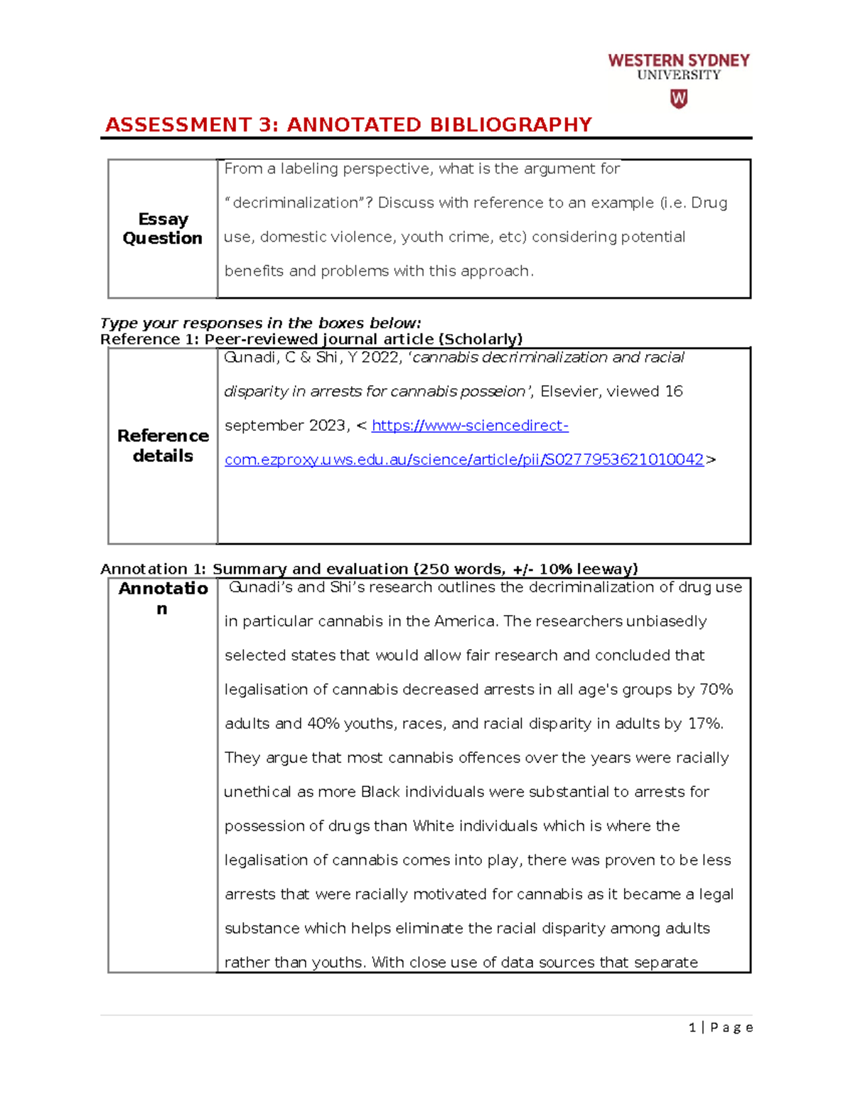 Annotated Bilbliography - ASSESSMENT 3: ANNOTATED BIBLIOGRAPHY Essay ...