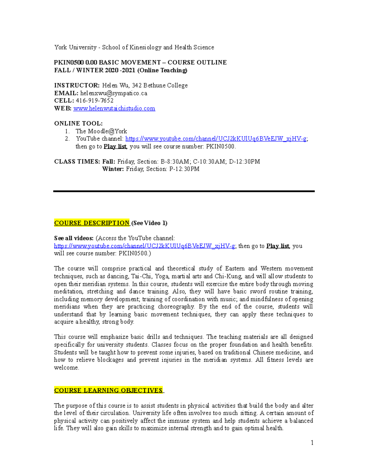 1-PKIN0500 Basic Movement Outline FW20-21doc - York University - School ...