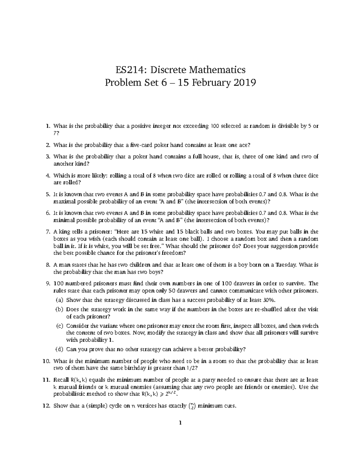 Tutorial 6 - ES214: Discrete Mathematics Problem Set 6 – 15 February ...