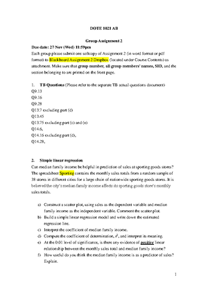 Quiz 4 (1) - Tagged - Dote quiz - Quiz 4 ANOVA and Simple Linear Regression To compute an ...