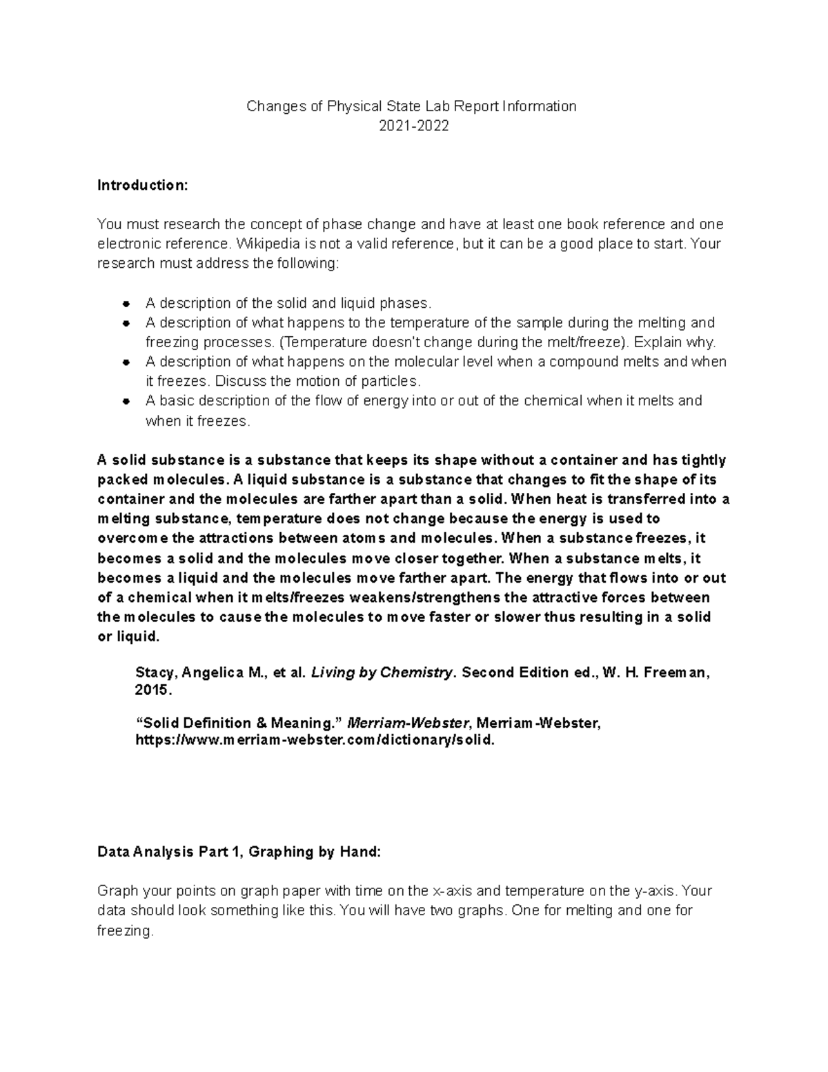 Copy of Changes of Physical State Lab Report 2021-2022 - Changes of ...