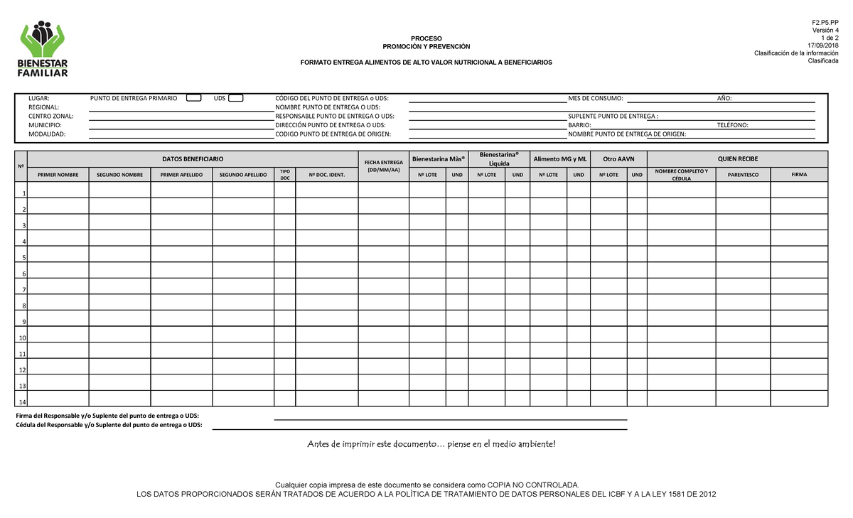 Formato AAVN A Beneficiarios PDF - PROCESO PROMOCIÓN Y PREVENCIÓN ...