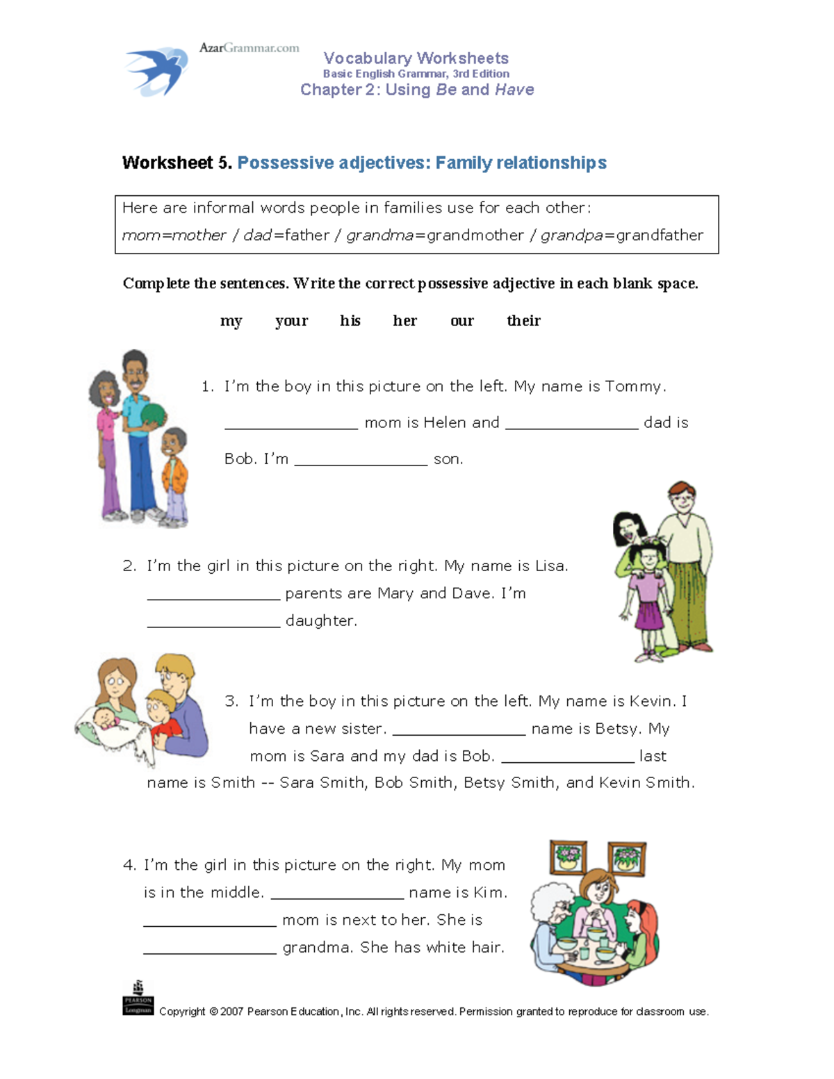 Possessive Adjectives - Vocabulary Worksheets Basic English Grammar ...