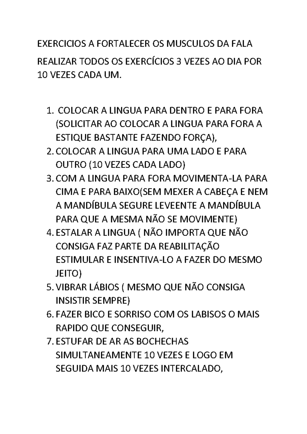 Exercicios A Fortalecer OS Musculos DA FALA - EXERCICIOS A FORTALECER ...