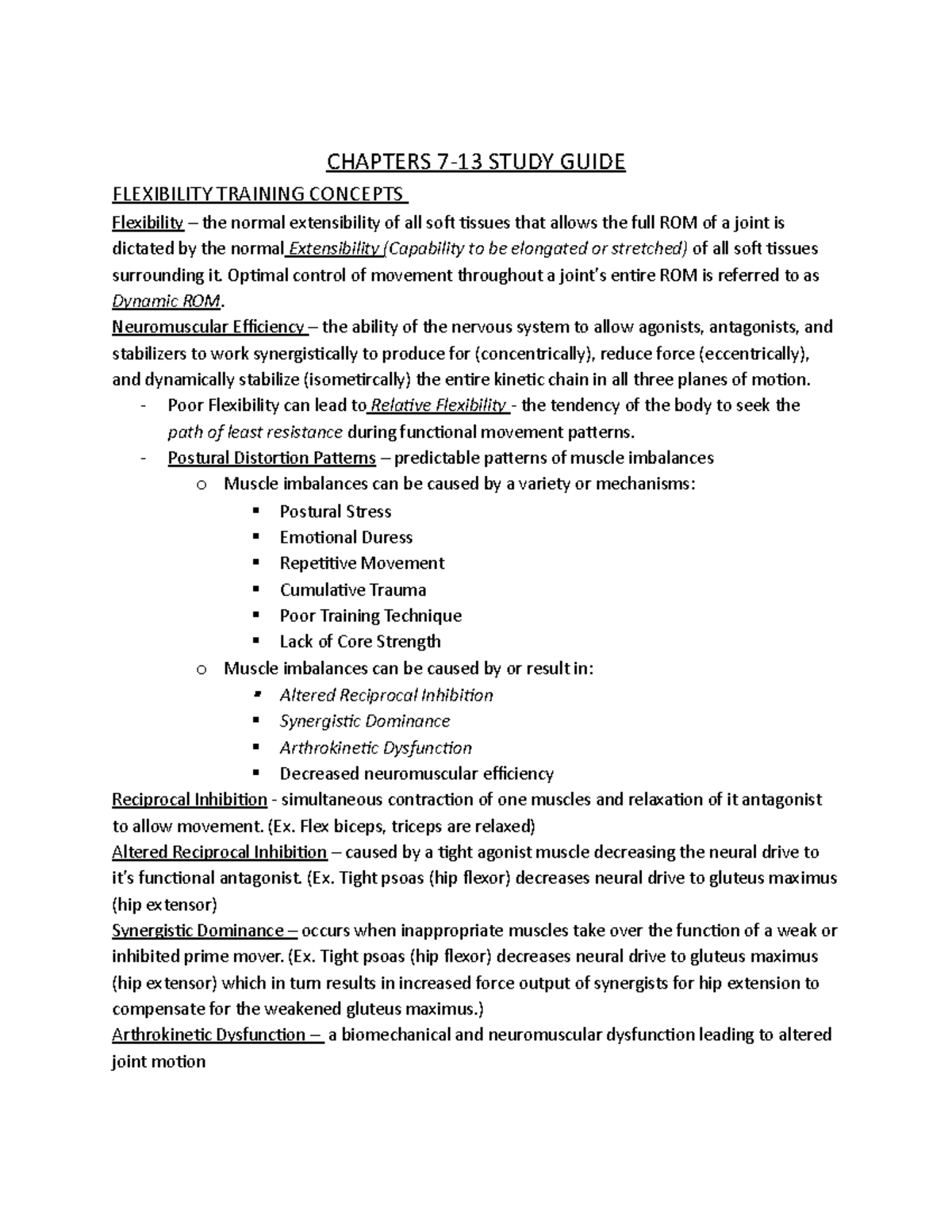 Ch. 7-13 - chapter notes - CHAPTERS 7-13 STUDY GUIDE FLEXIBILITY ...