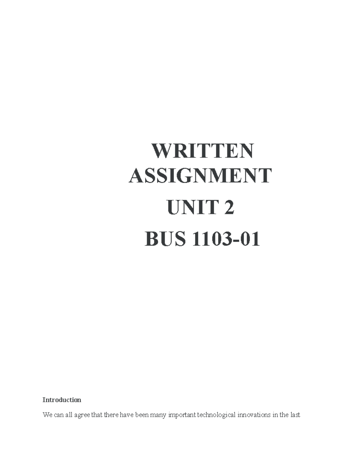 Written Assignment Unit 2 Written Assignment Unit 2 Bus 1103