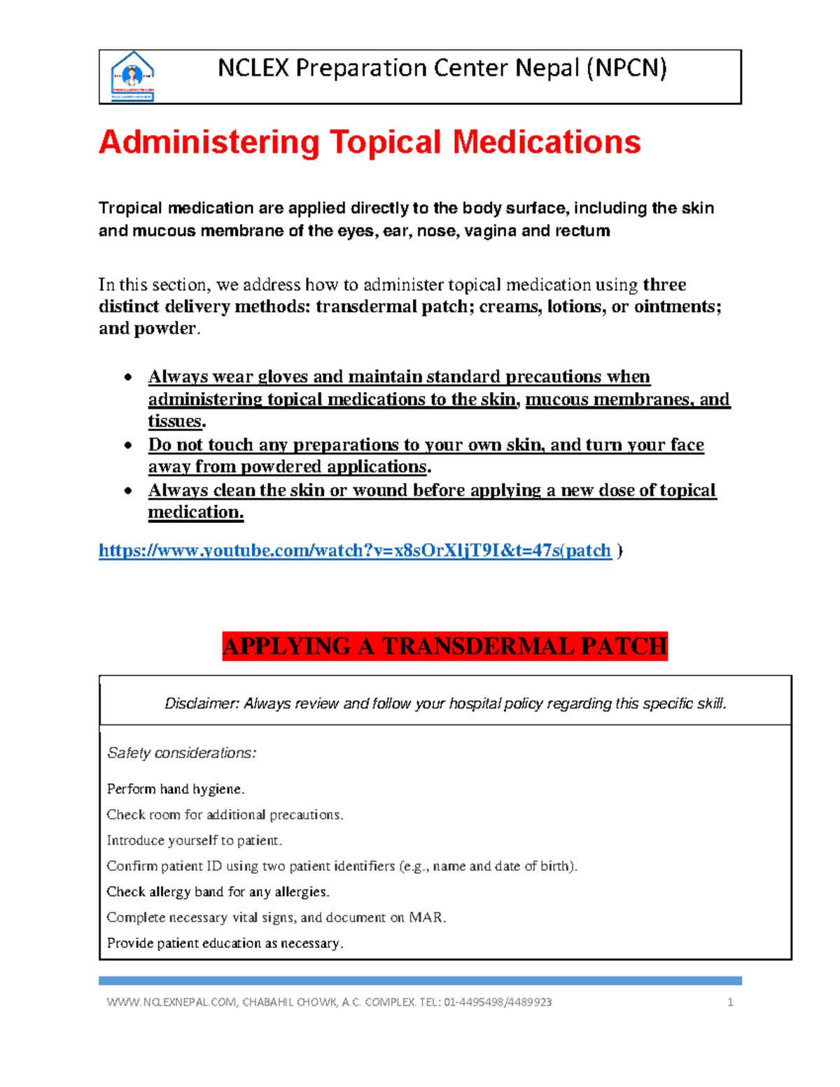 Topical patch and oint - Administering Topical Medications Tropical ...