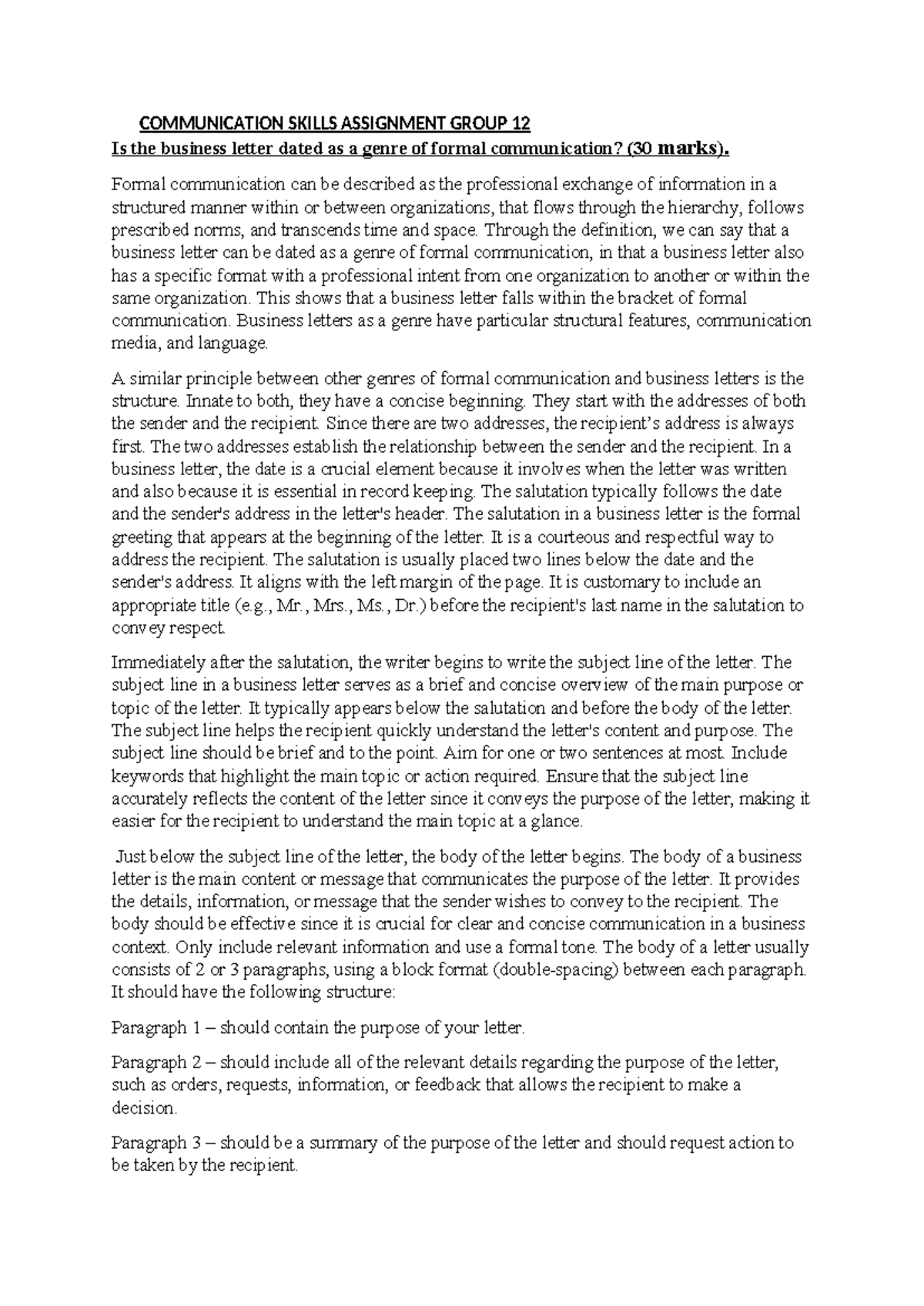 Communication Skills Assignment Group 12 - COMMUNICATION SKILLS ...