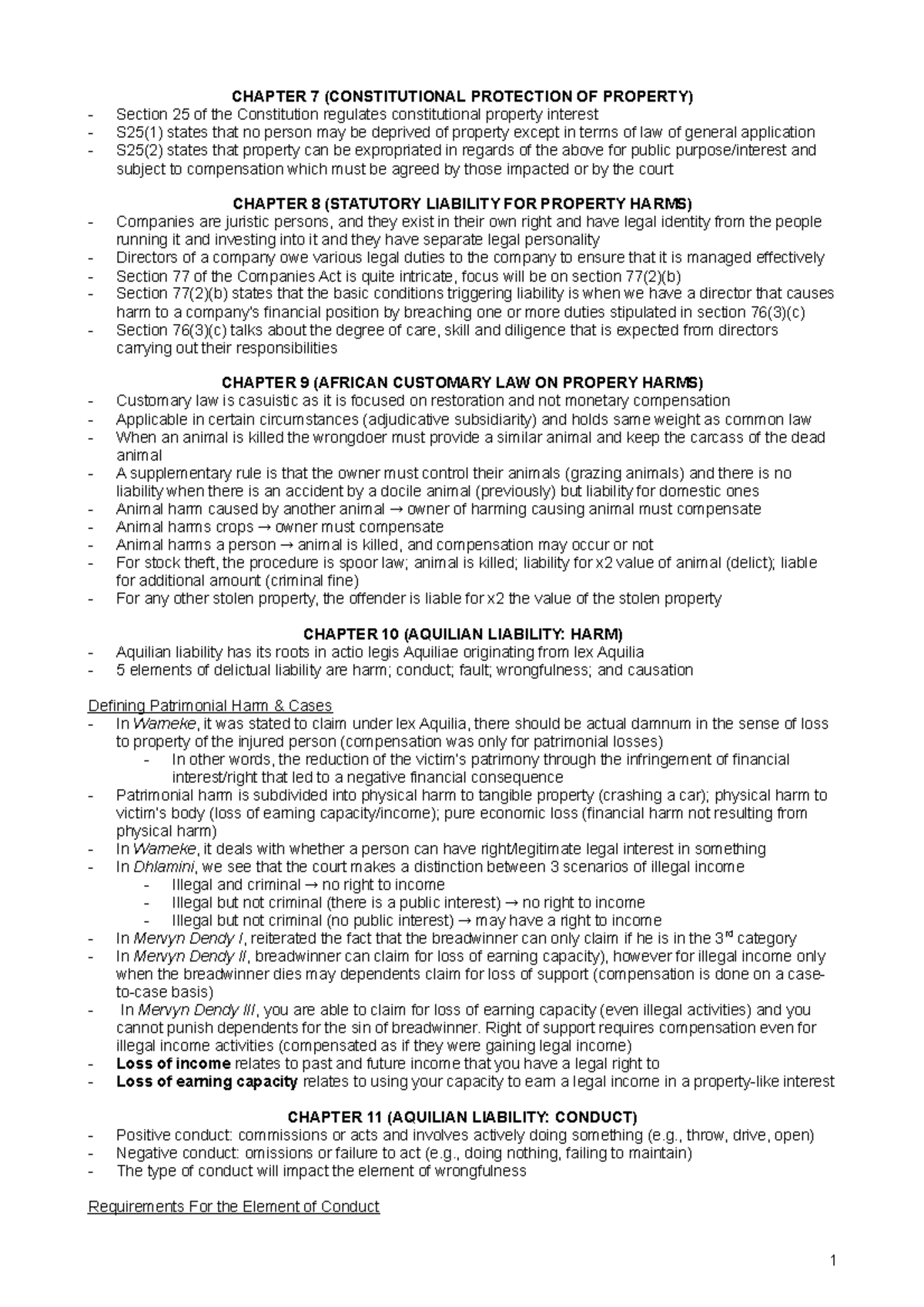 Delict Exam Notes Kelsey - CHAPTER 7 (CONSTITUTIONAL PROTECTION OF ...