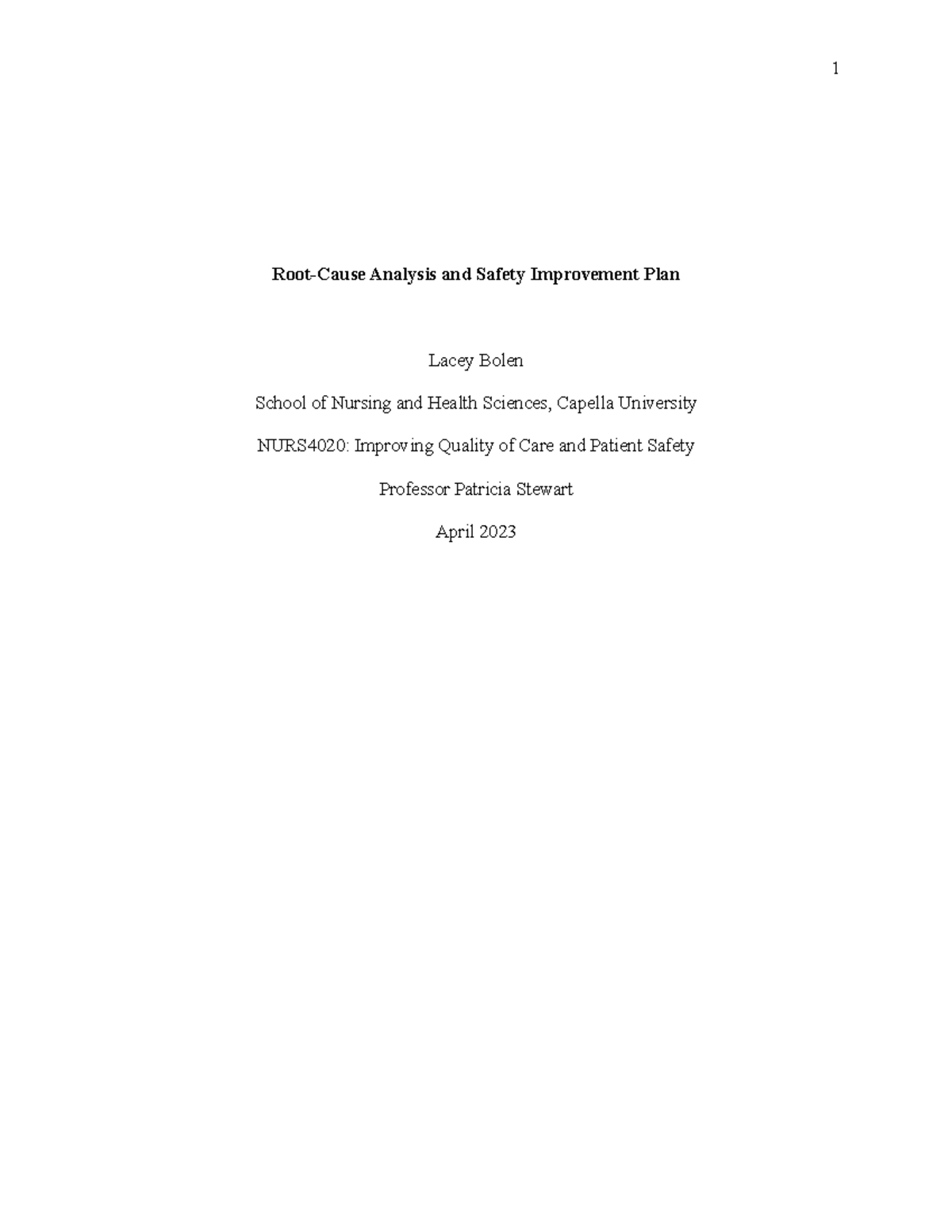4020 assessment 2 - Root-Cause Analysis and Safety Improvement Plan ...