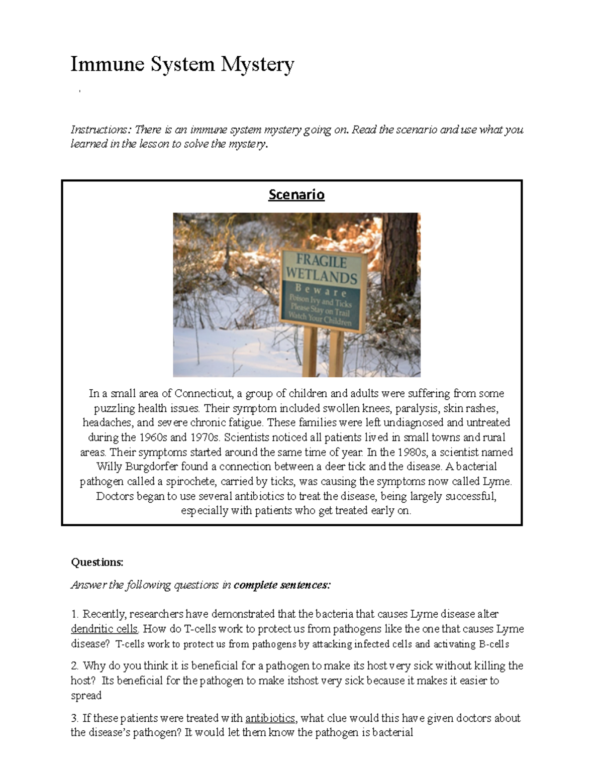 06 08 immune system mystery assignment - Immune System Mystery ...