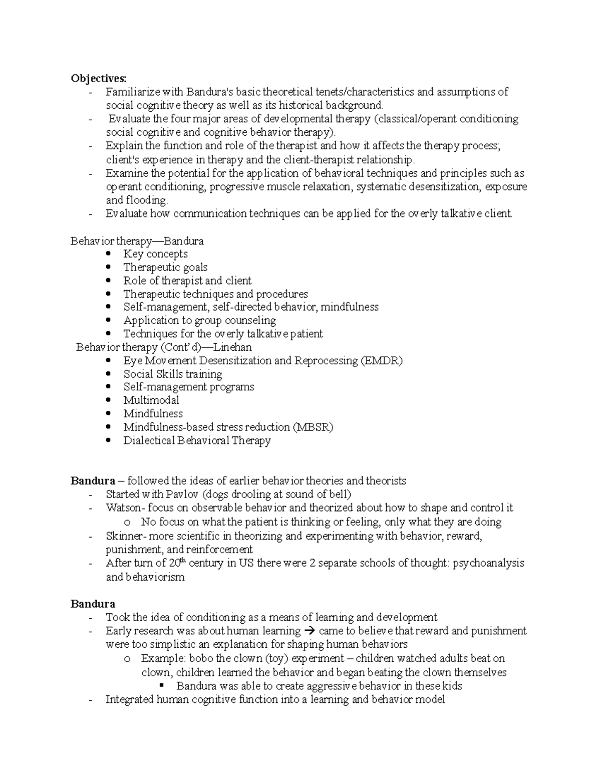 Bandura - Objectives: - Familiarize with Bandura's basic theoretical ...