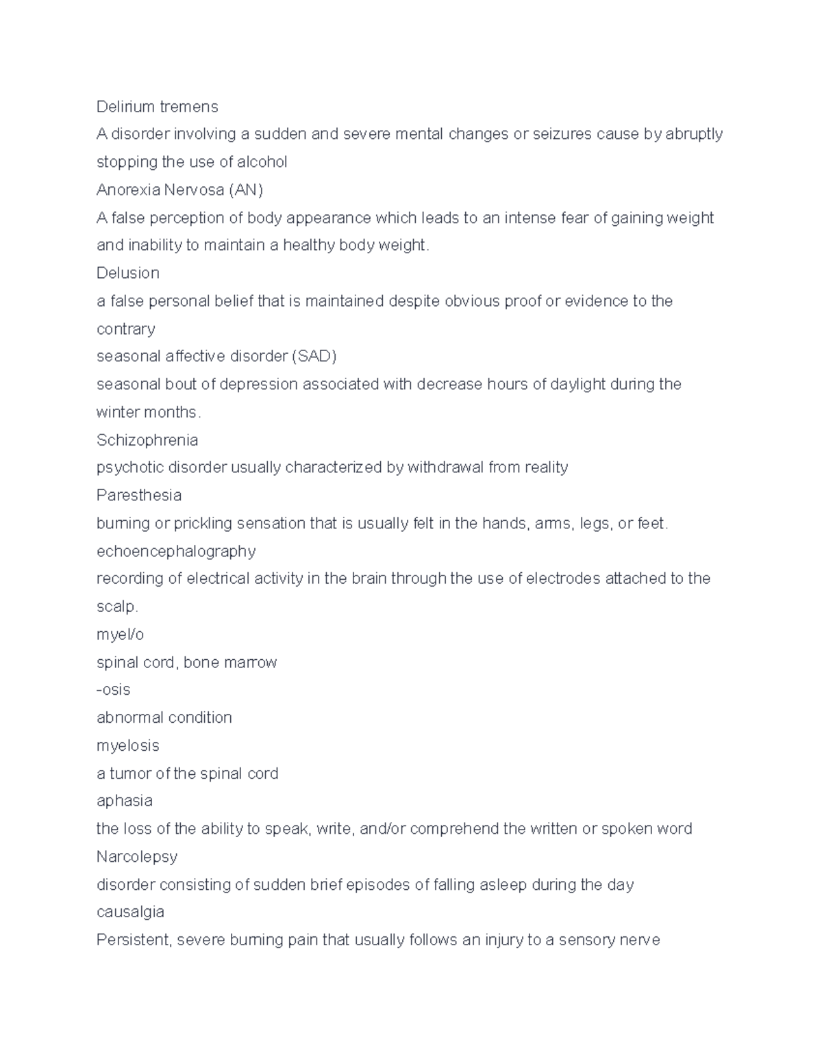 Medical terminology vocabulary chapter 10 - Delirium tremens A disorder ...
