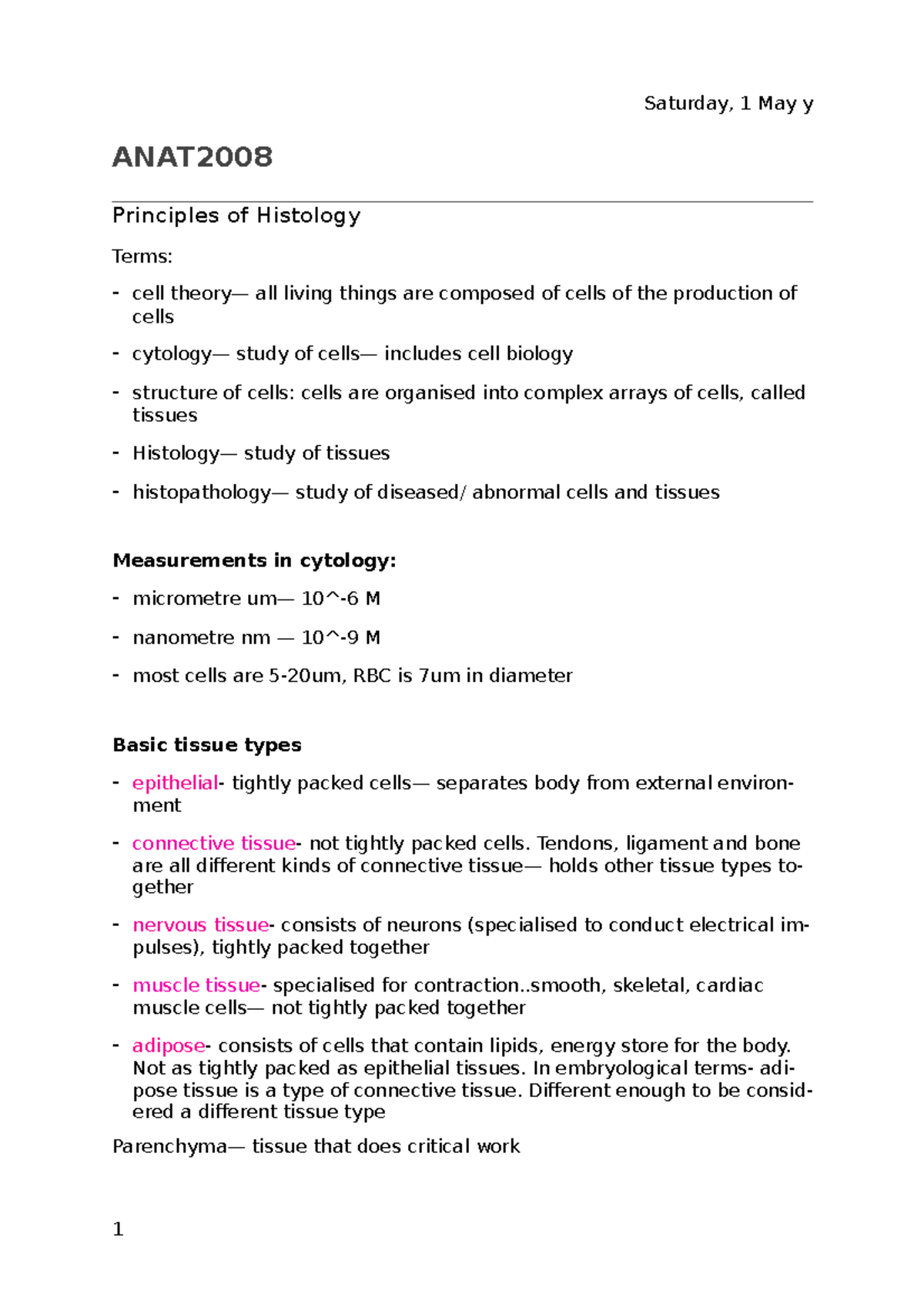 ANAT2008 - Lecture notes All Lectures - Wednesday, 1 May y ANAT2008 ...