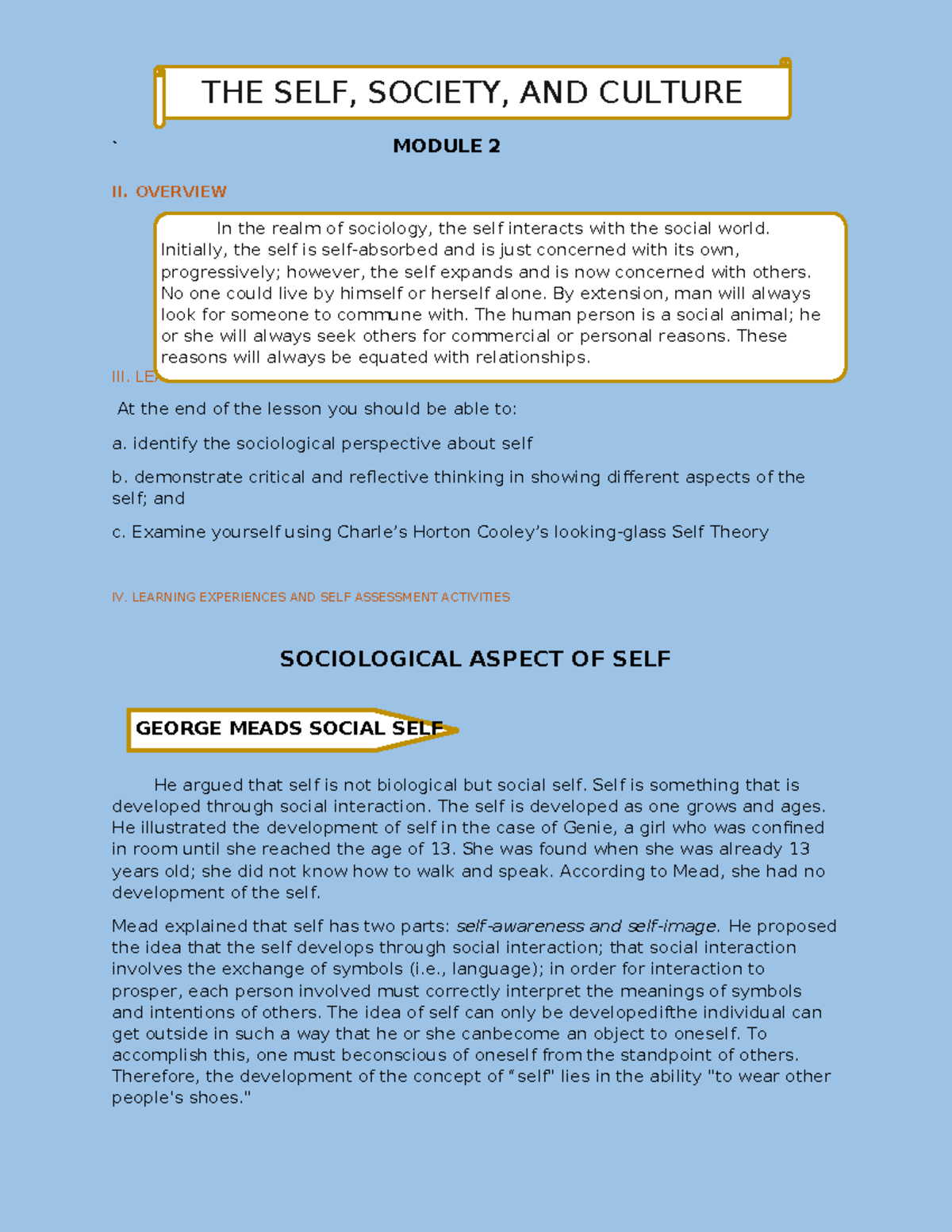 Module 2 - Understanding the self - ` MODULE 2 II. OVERVIEW III ...