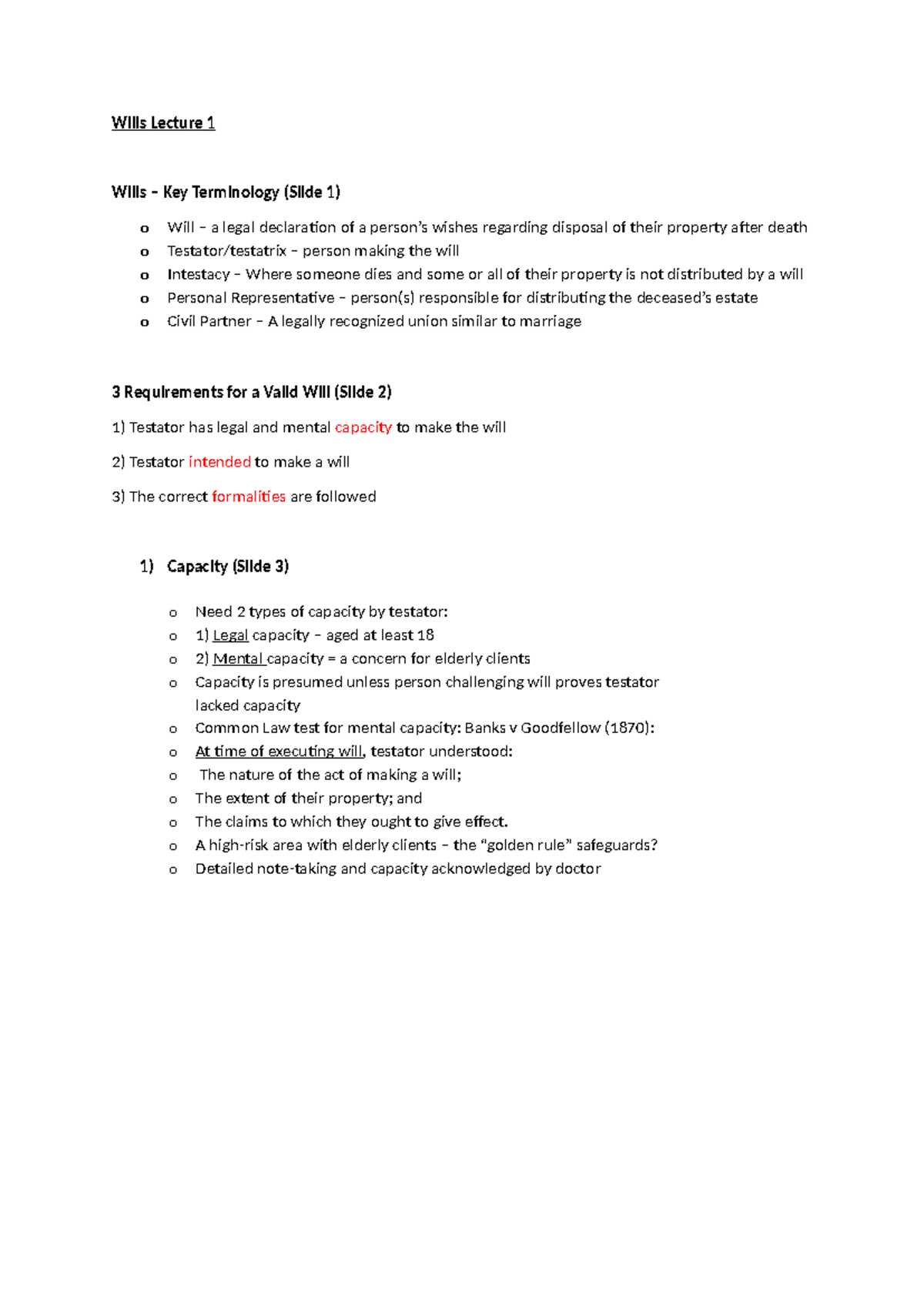 Wills Lecture 1 - o A high-risk area with elderly clients – the “golden ...