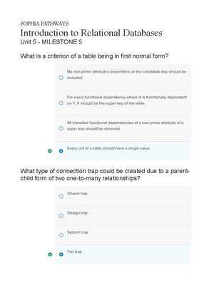 Sophia Intro to Relational Database Milestone 5.pdf - 1 14/17 that's 82% RETAKE 14 questions ...