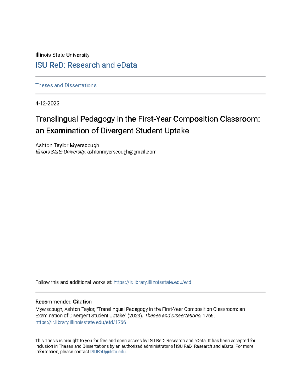 Translingual Pedagogy in the First-Year Composition Classroom- an ...