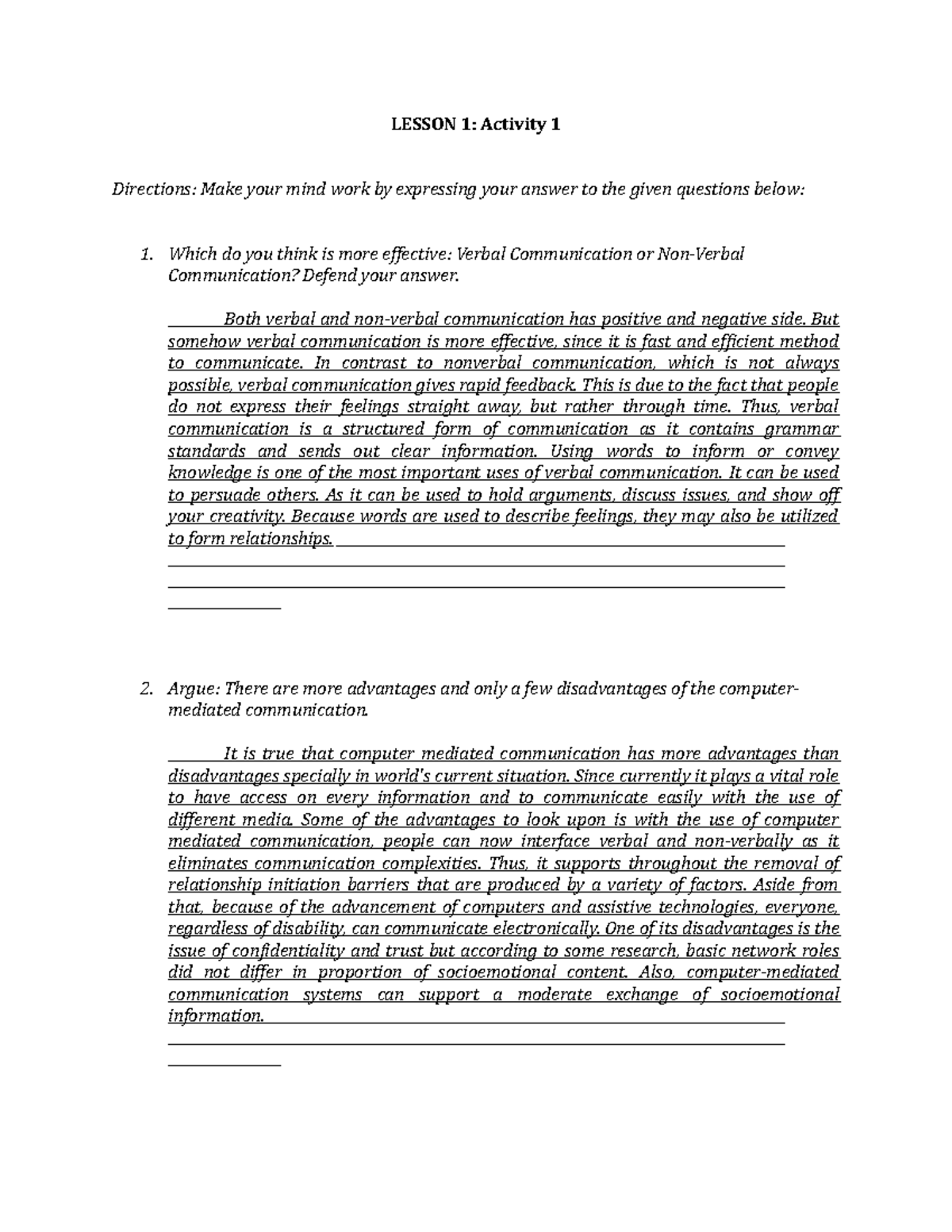 GE 5 Activity 1 - LESSON 1: Activity 1 Directions: Make your mind work ...