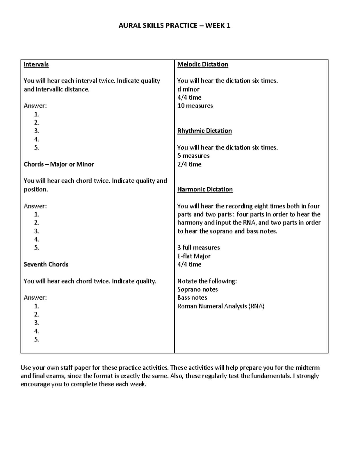Aural Skills Practice - WEEK 1 - AURAL SKILLS PRACTICE – WEEK 1 ...