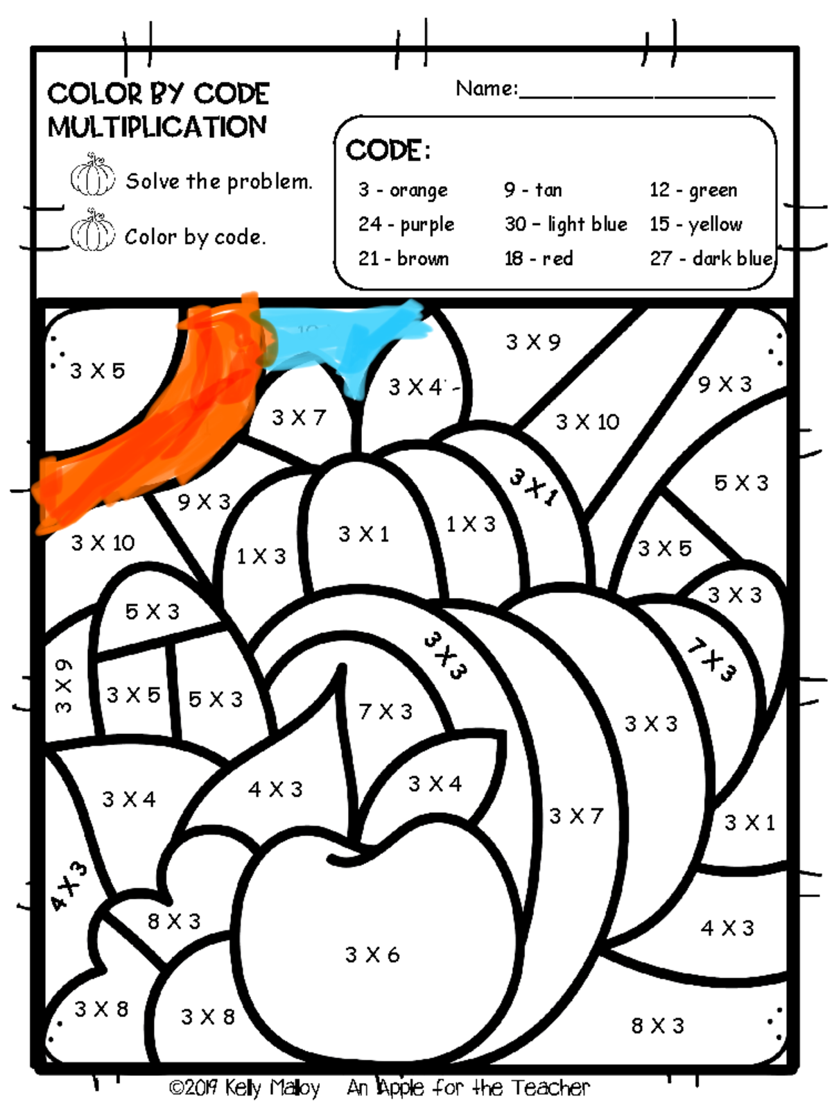 Color by Number Thanksgiving - Name:___________________ Color by Code ...