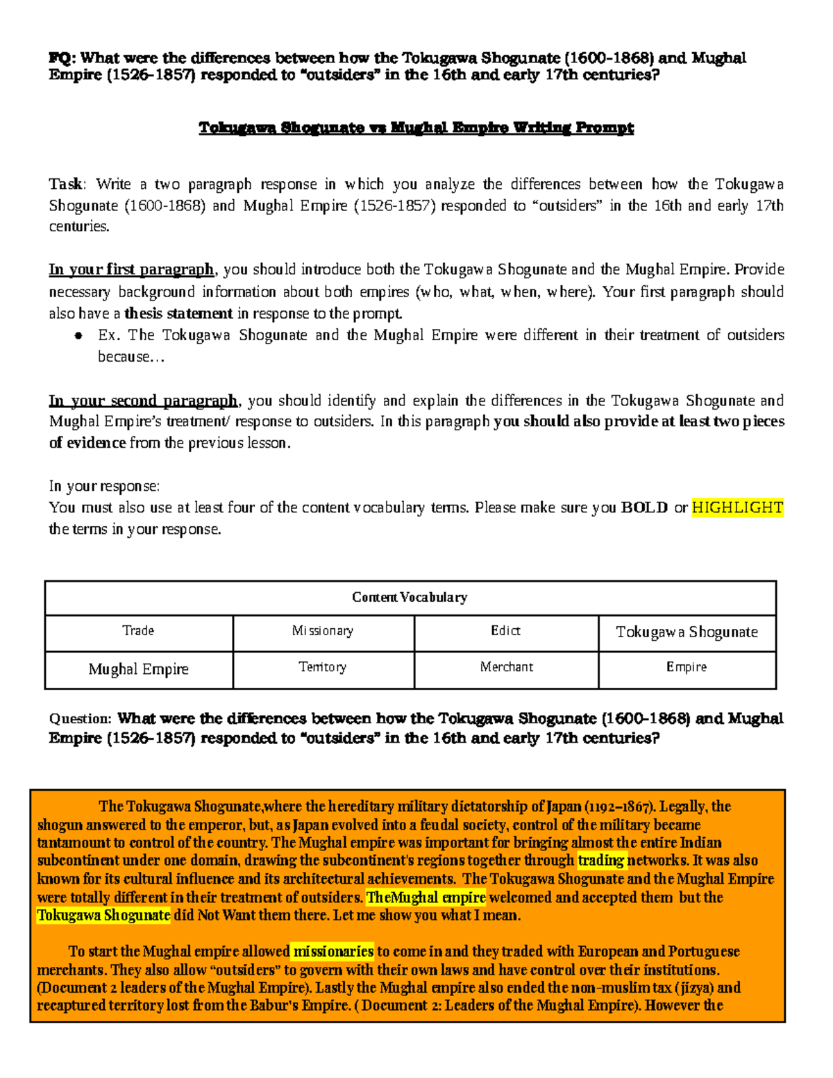 Ziara Samuel - Writing Prompt Tokugawa Shogunate vs. Mughal Empire ...