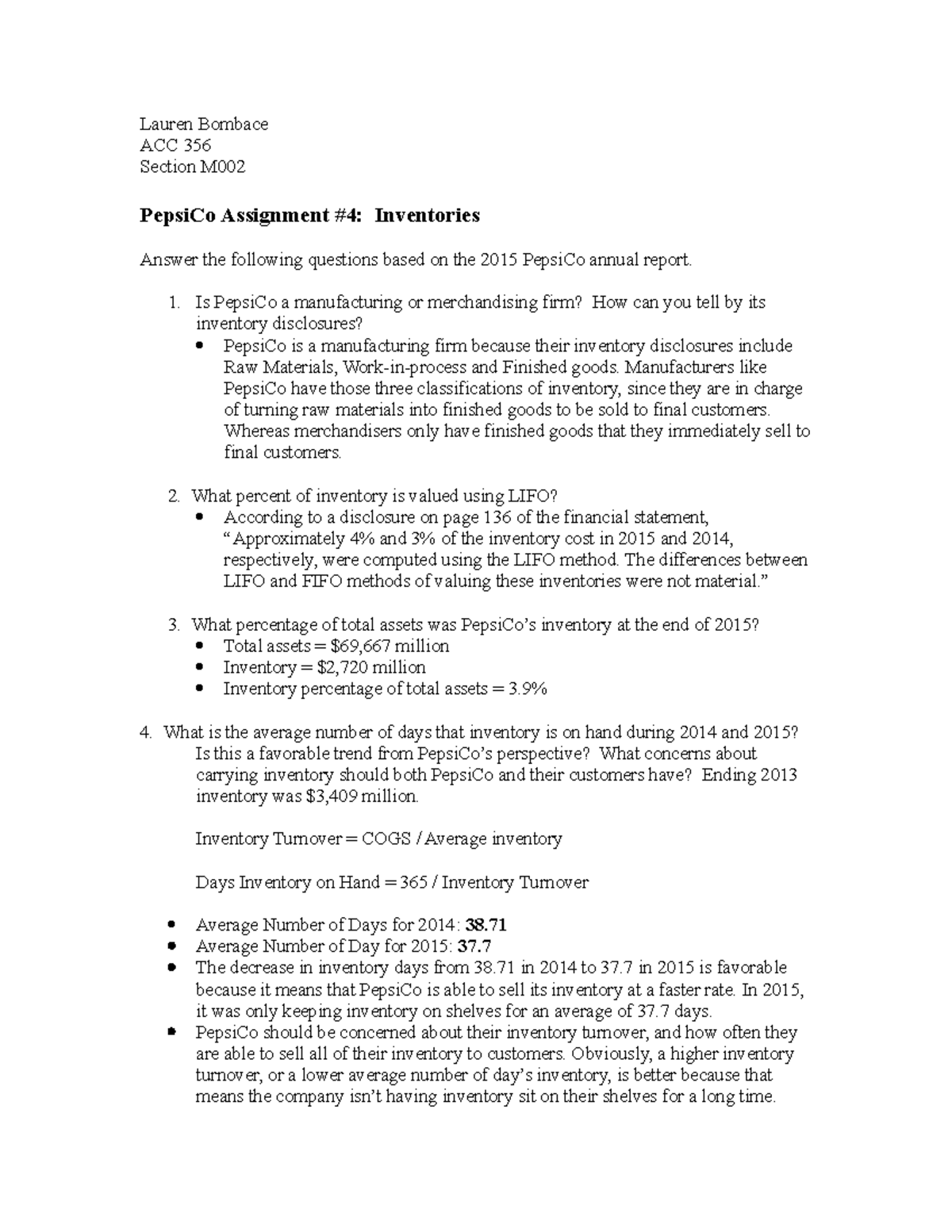 Extra Credit Annual Report Assignment #4 - Lauren Bombace ACC 356 ...
