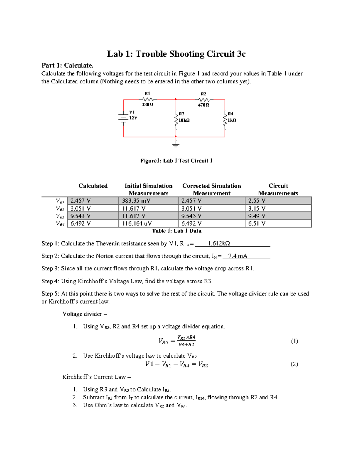 Lab 1 - Trouble shooting post lab - Lab 1: Trouble Shooting Circuit 3c ...