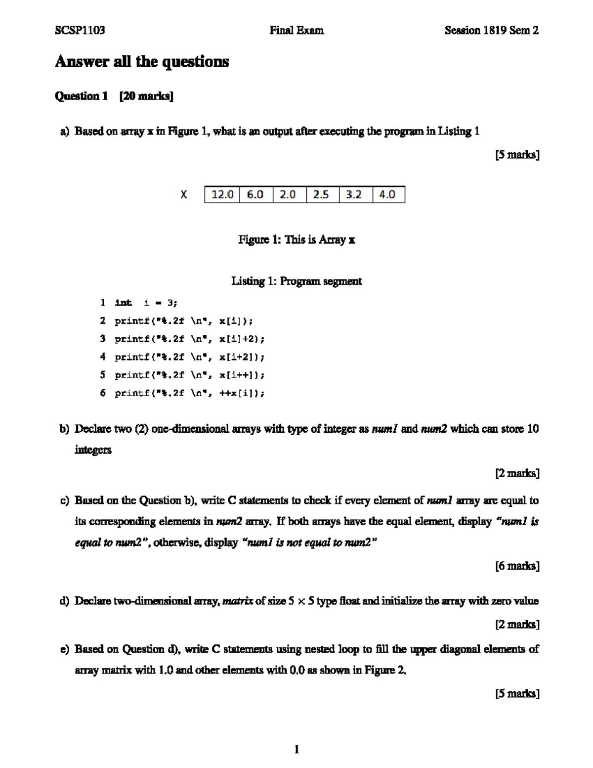 SCSP 1103 Final 1819 Sem 2 - C Programming Techniques - Studocu
