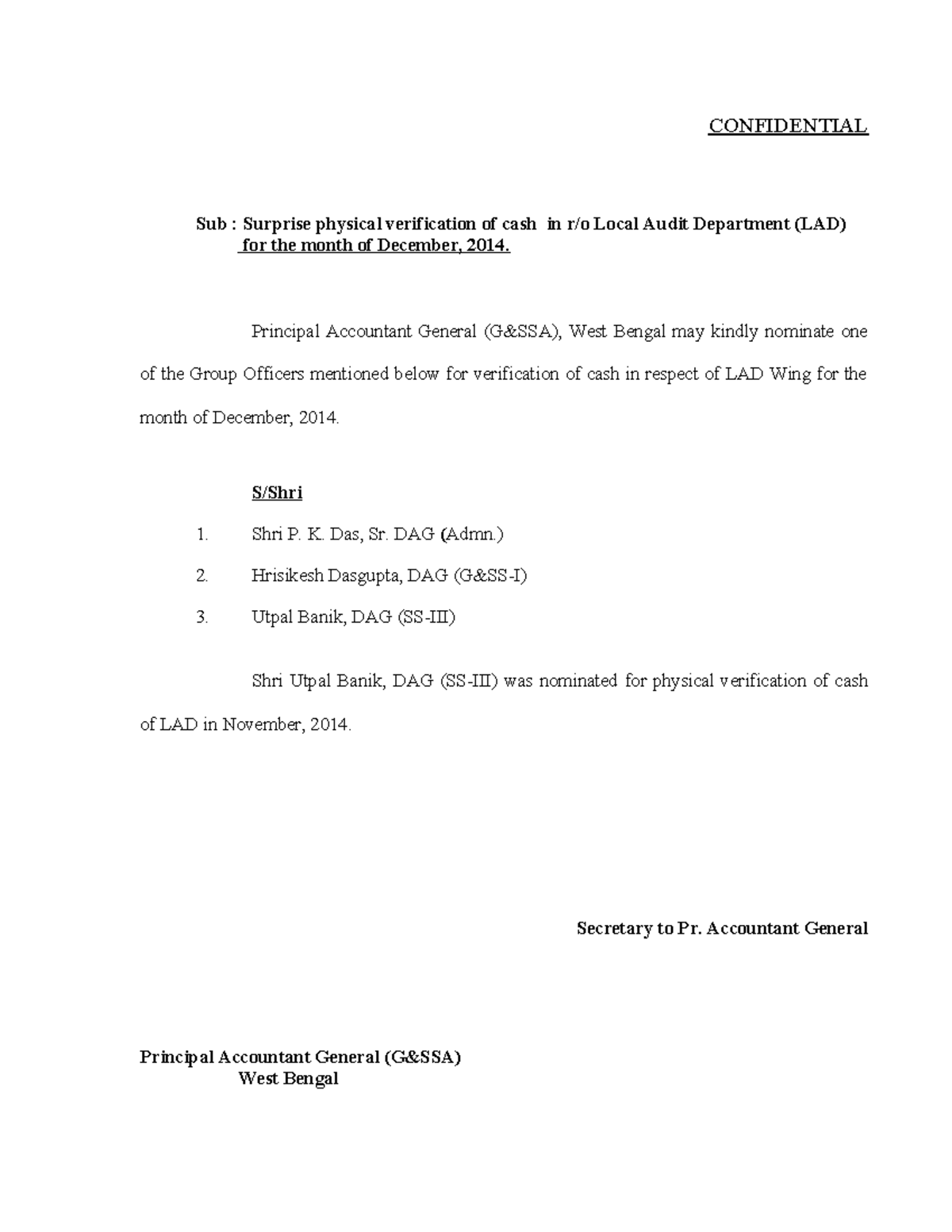 Cash verfn LAD - vvbbb - CONFIDENTIAL Sub : Surprise physical ...