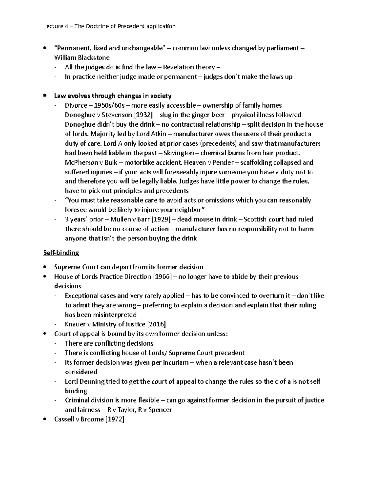 Lecture 4 - doctrine of precedent - Lecture 4 – The Doctrine of ...