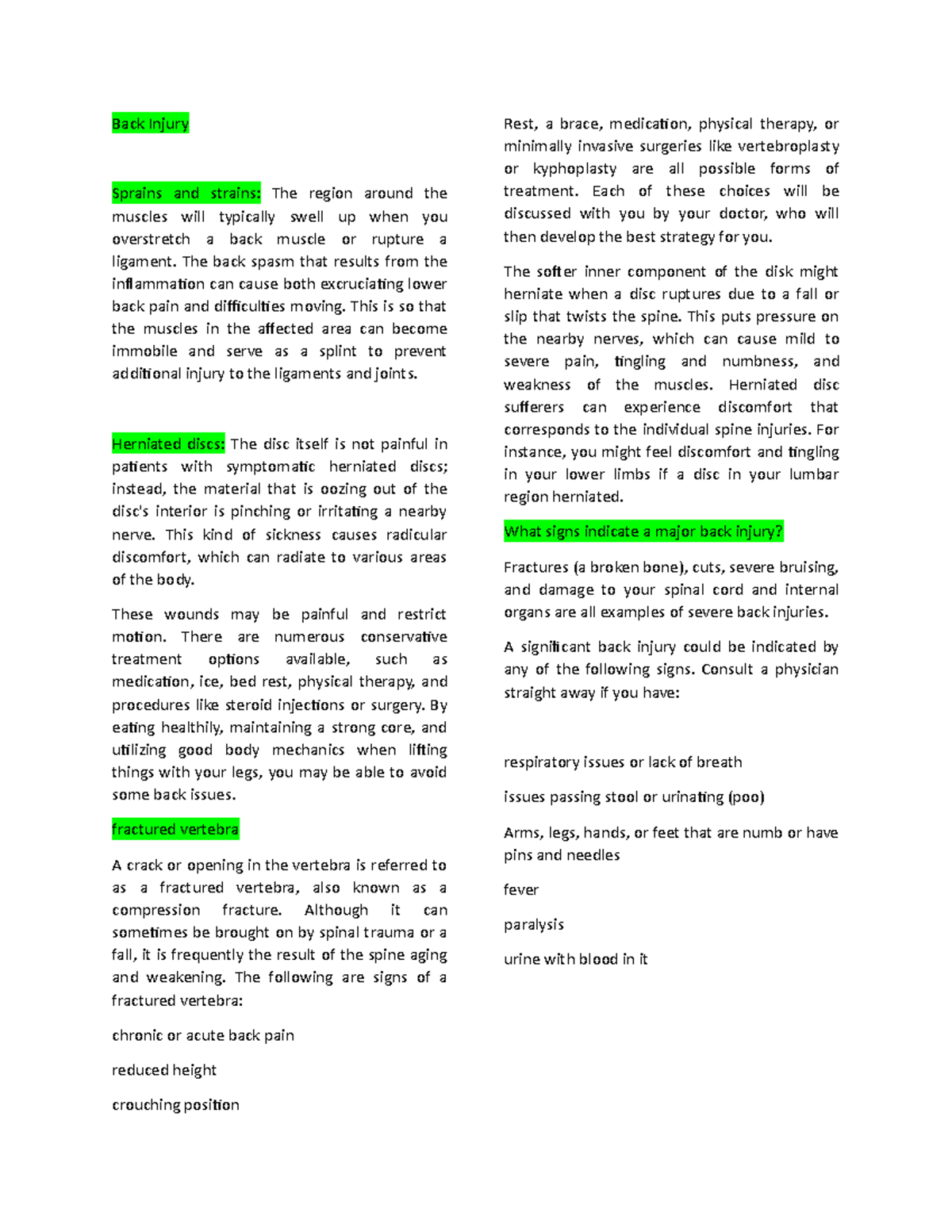 Back Injury - Back Injury Sprains and strains: The region around the ...