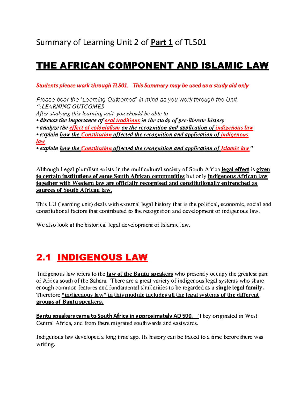 Summaryof Learning Unit 2of Part 1of TL501 - SJD1501 - Unisa - Studocu