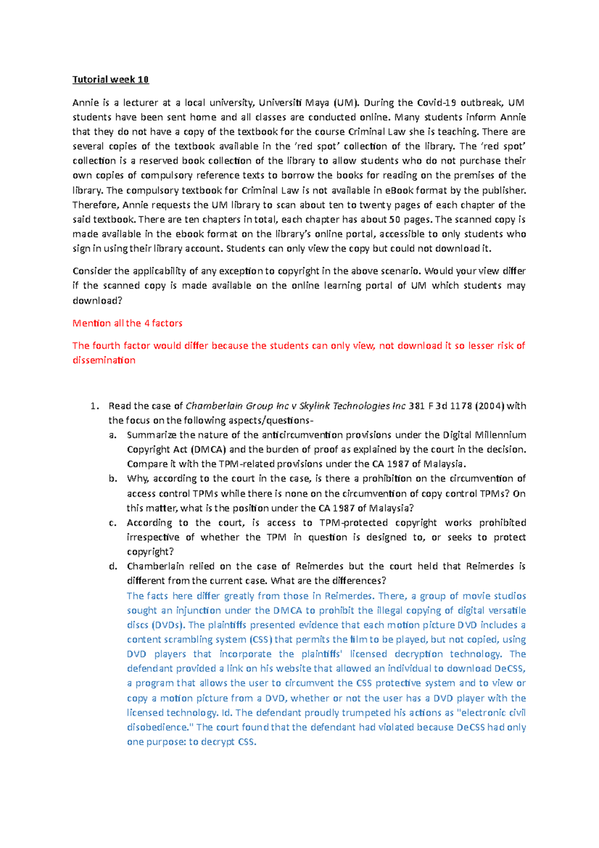 Tutorial week 10 - Tutorial week 10 Annie is a lecturer at a local university, Universiti Maya ...