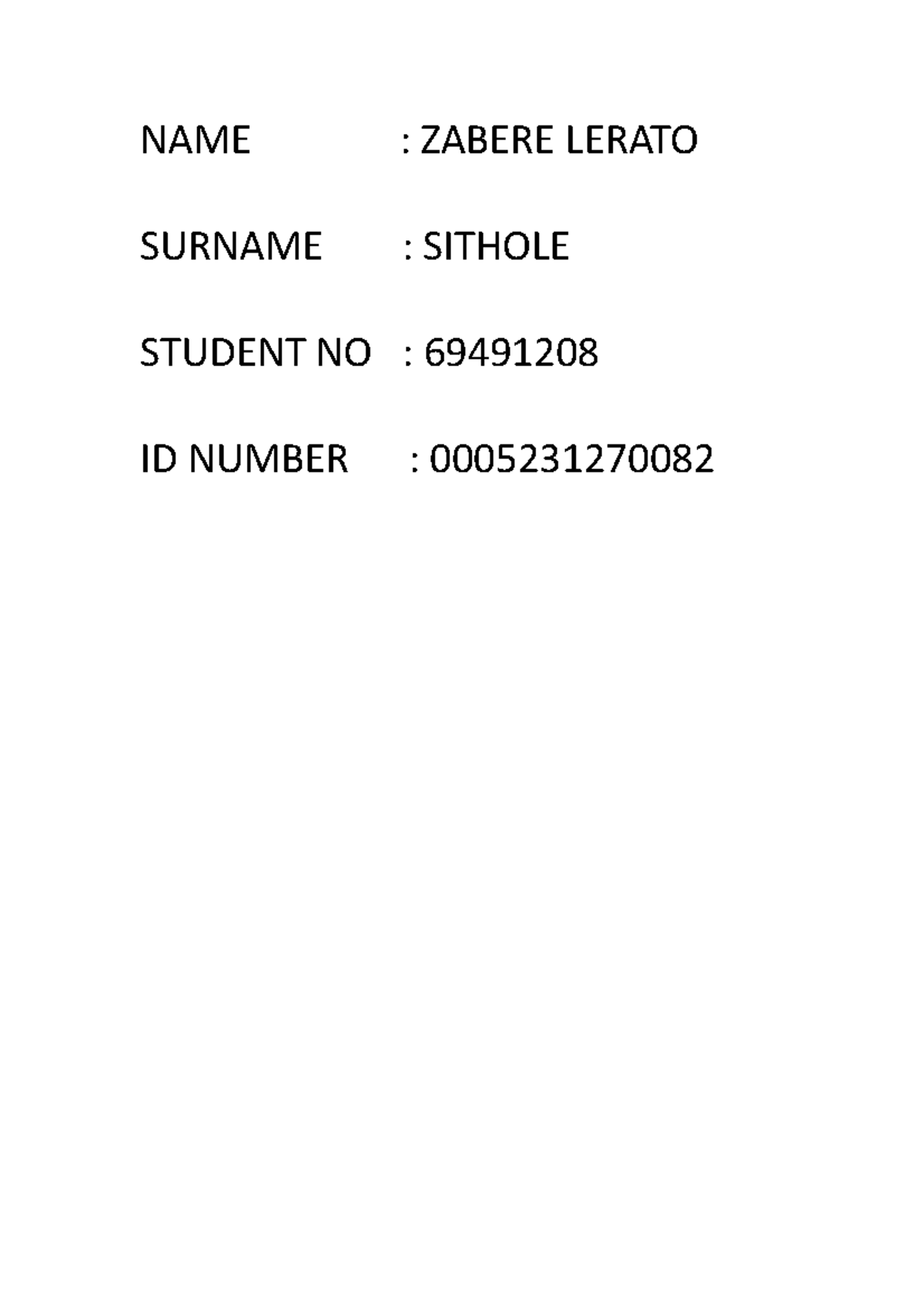 COL3704 Final EXAM - NAME : ZABERE LERATO SURNAME : SITHOLE STUDENT NO ...