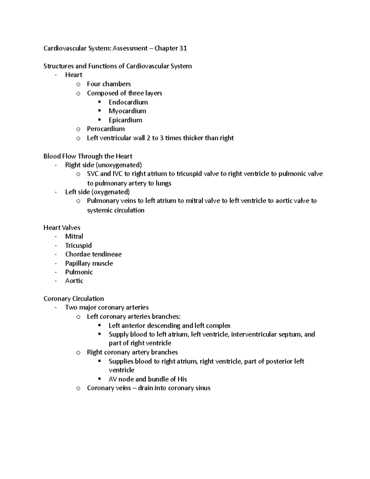 Cardiovascular System- Assessment – Chapter 31 - Cardiovascular System ...