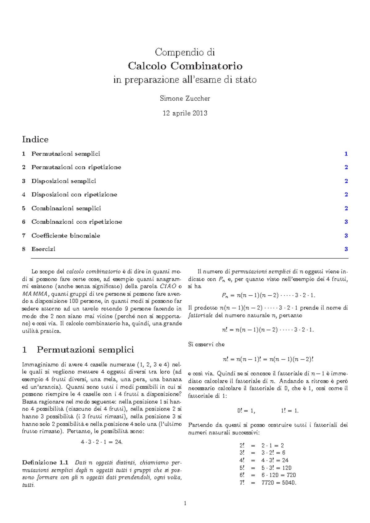 Calcolo combinatorio - Compendio di Calcolo Combinatorio in ...