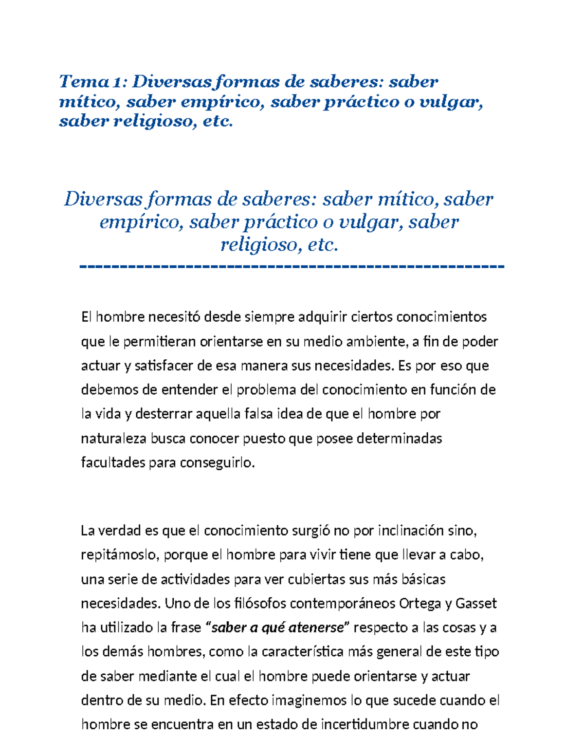 Filosofia - Tema 1: Diversas formas de saberes: saber mítico, saber ...