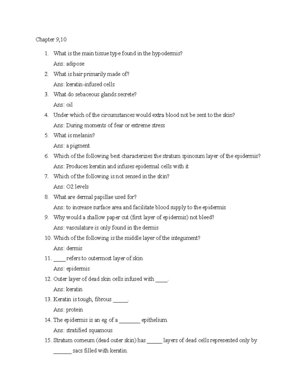 chapter 9,10,11,12,13,14,15 - Chapter 9, What is the main tissue type ...