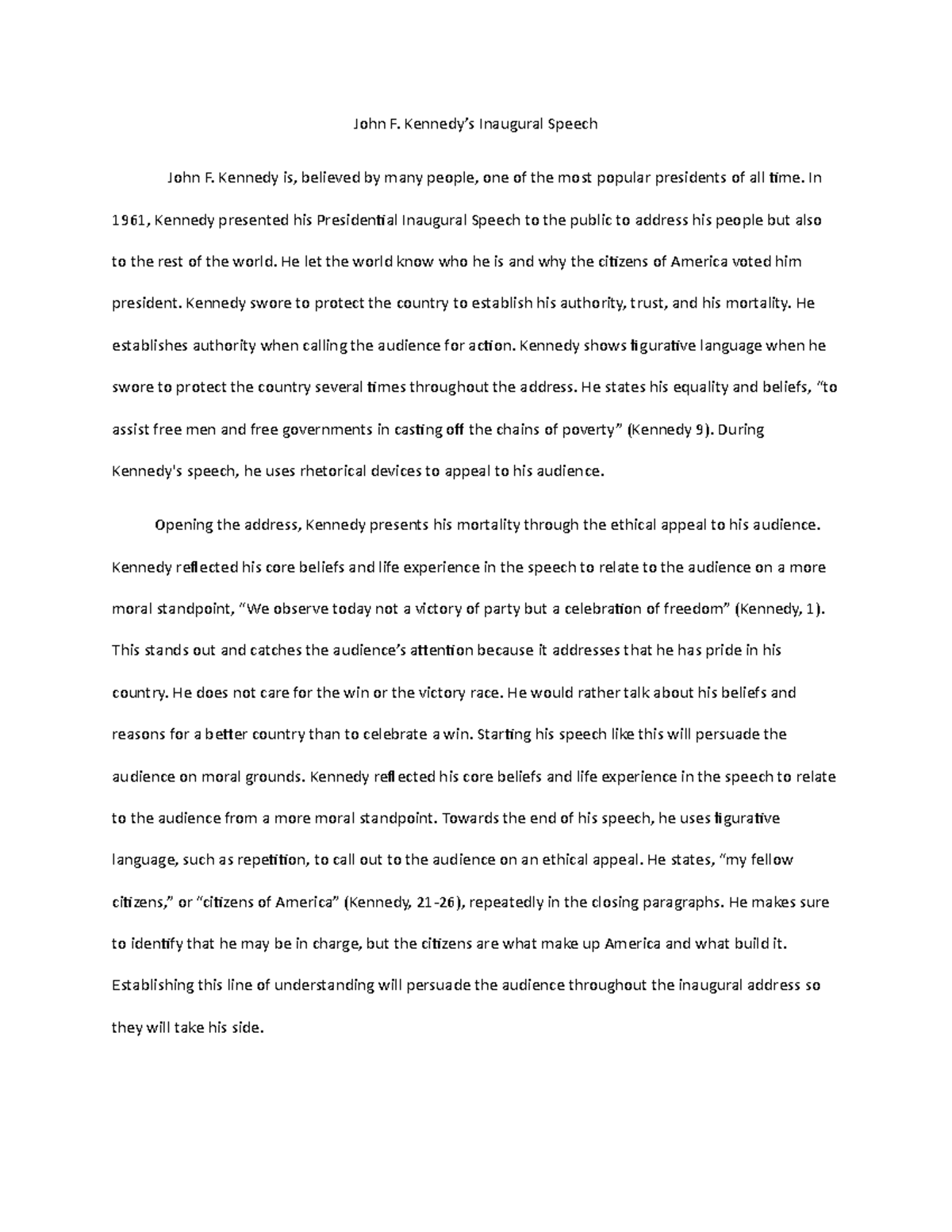 John F. Kennedy’s Inaugural Speech - John F. Kennedy’s Inaugural Speech ...