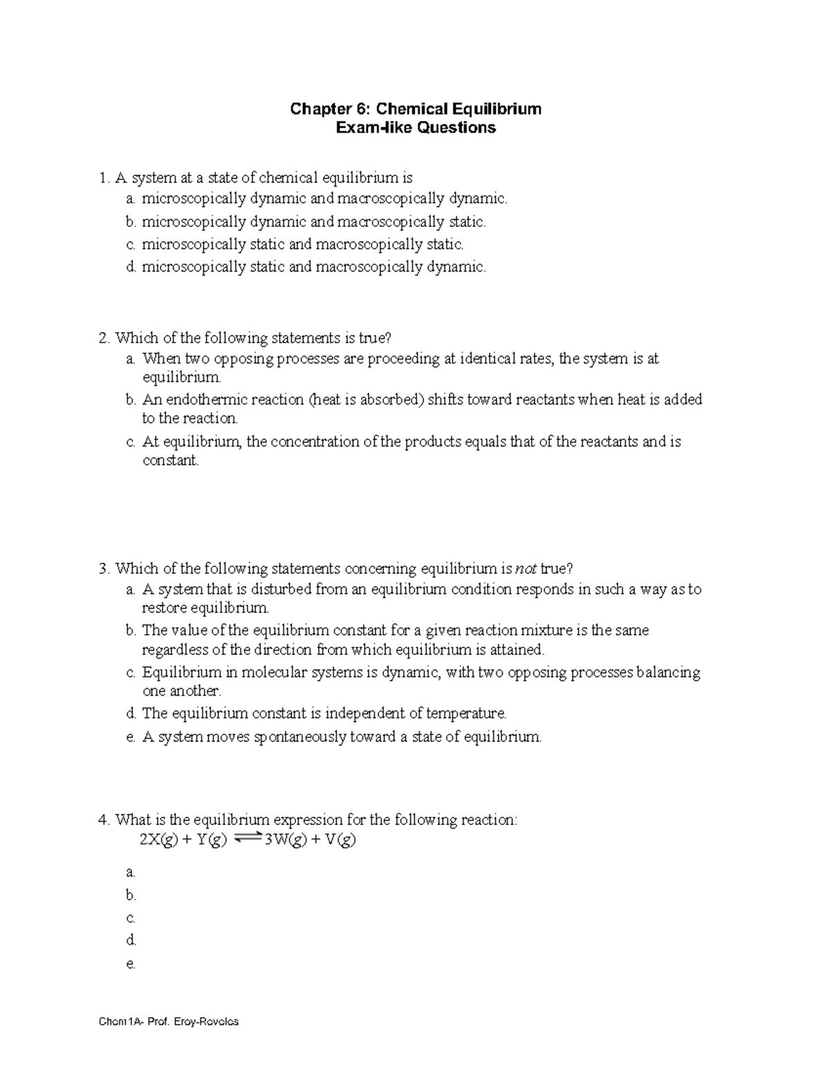 1AF18 Exam3-like Q Ch6 v2 - Chapter 6: Chemical Equilibrium Exam-like ...