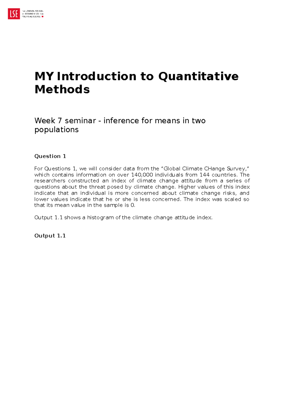 Week 7 problem set - MY Introduction to Quantitative Methods Week 7 ...