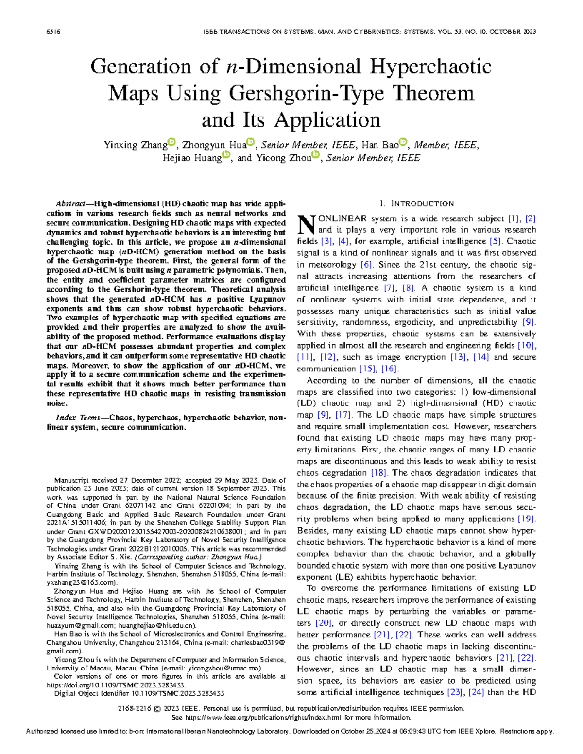 N Dimensional Hyperchaotic Maps Using Gershgorin Theorem 6516 Ieee Transactions On Systems