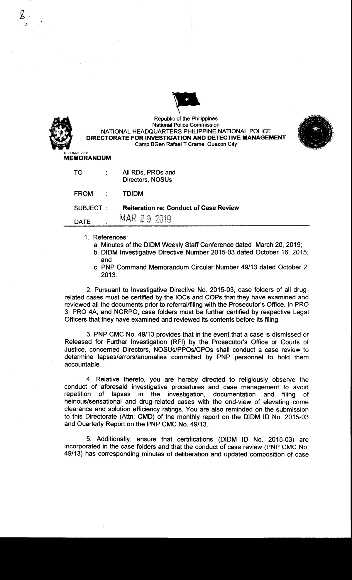 Reiteration re Conduct of Case Review - References: a. Minutes of the ...