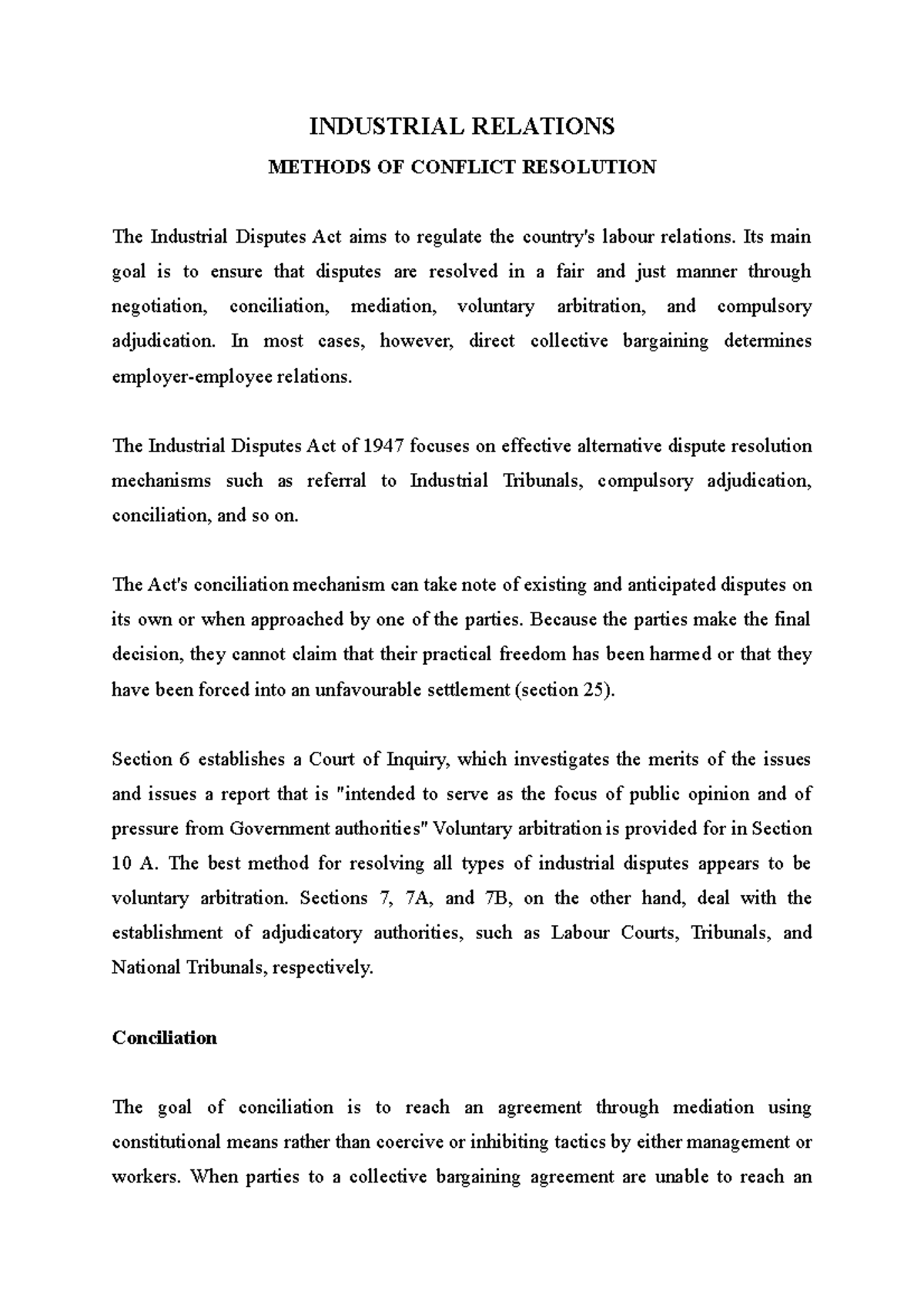 Industrial Relations - Methods of Conflict Resolution - Public Policy ...