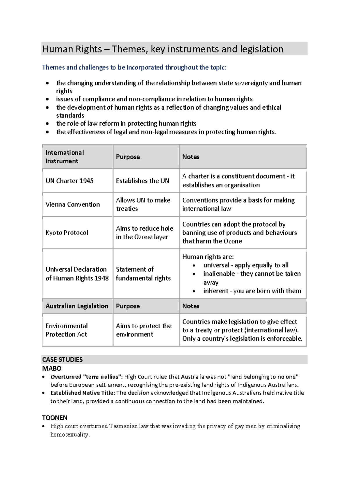 Human Rights - summary - Human Rights – Themes, key instruments and ...