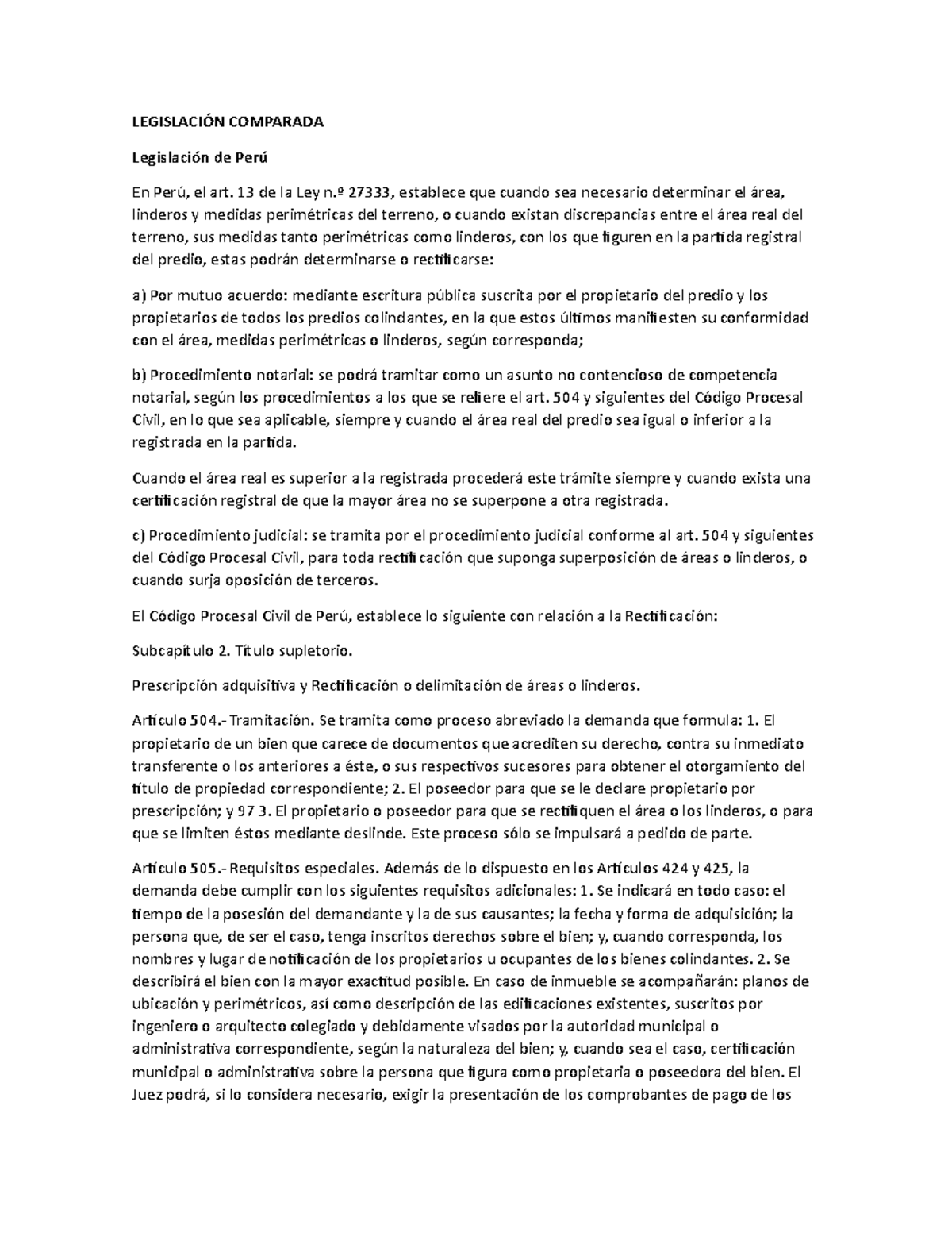 Legislación Comparada - LEGISLACIÓN COMPARADA Legislación de Perú En ...