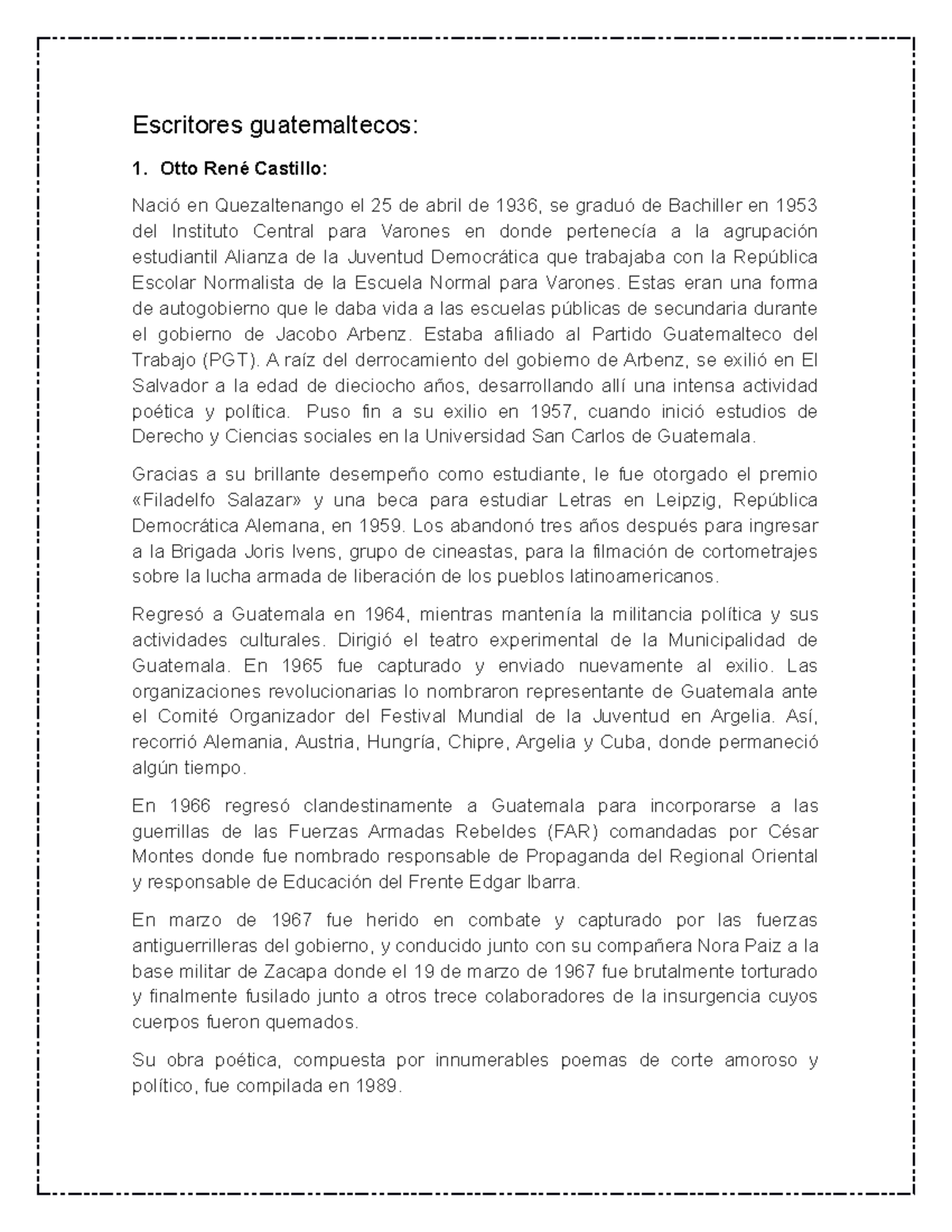 Biografiass - biografias - Escritores guatemaltecos: Otto René Castillo ...