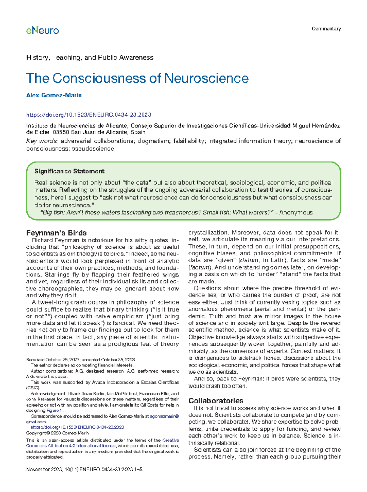 The Consciousness of Neuroscience - History, Teaching, and Public ...