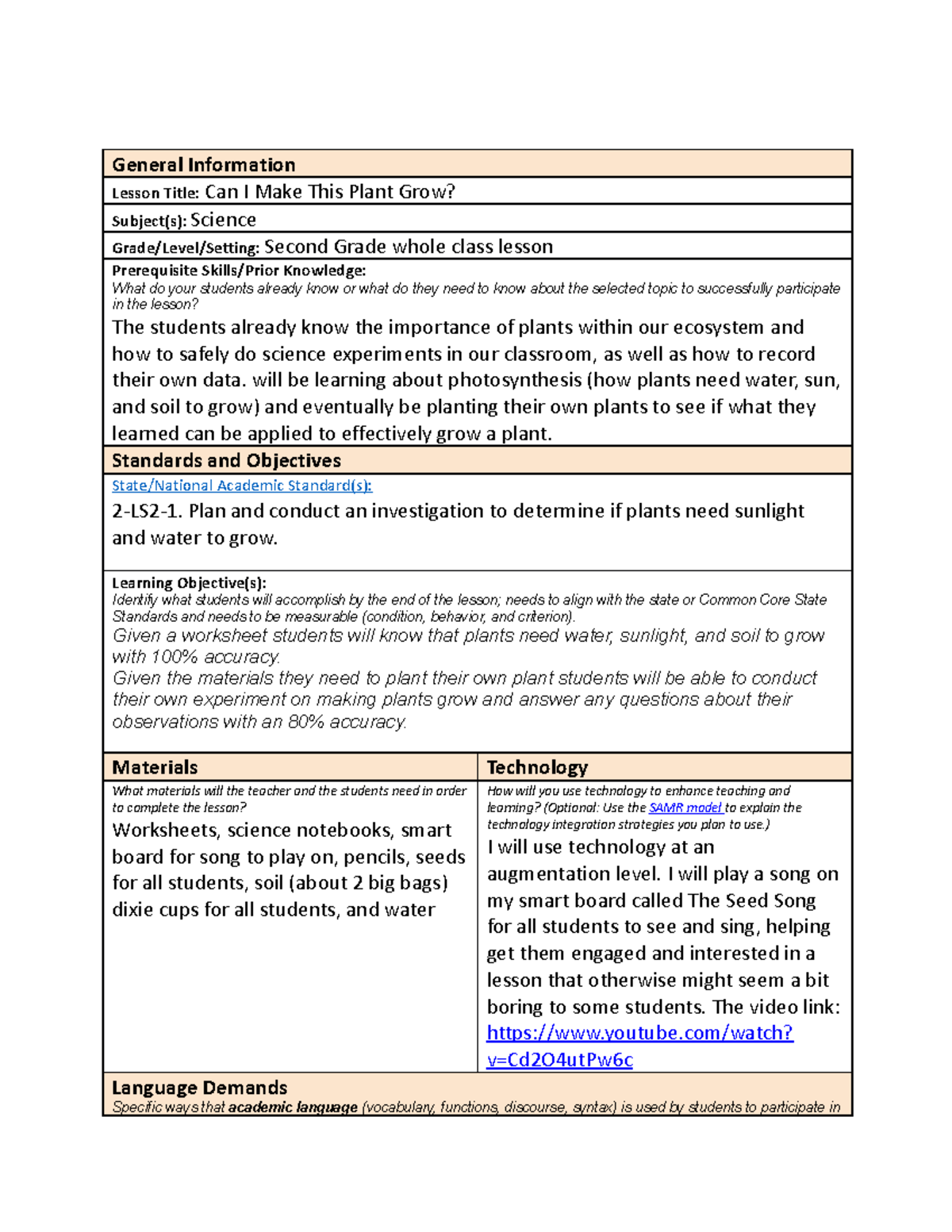 Science methods lesson plan - General Information Lesson Title: Can I ...